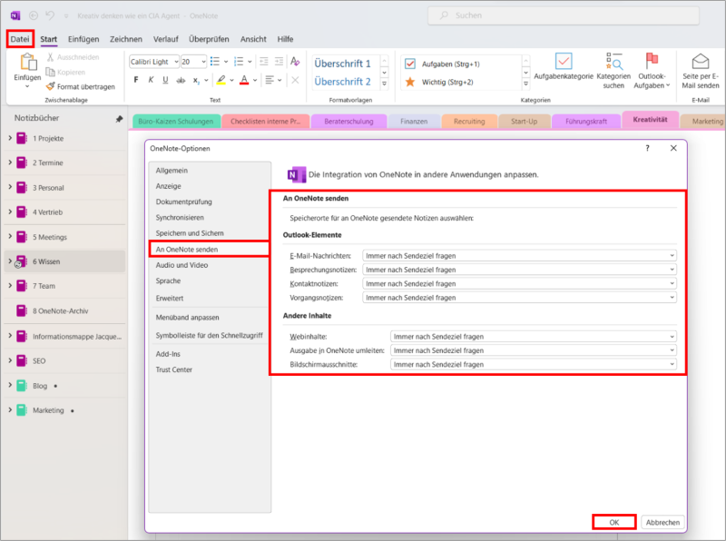 An OneNote senden: E-Mails, Termine etc. (Anleitungen)
