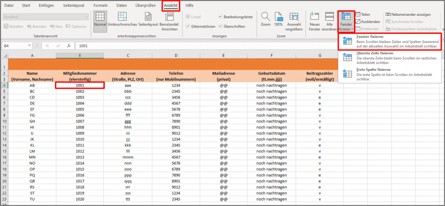 Excel: Fixierung Von Spalten Und Zeilen Aufheben – OPHL