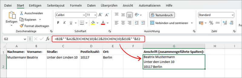 Excel Spalten zusammenführen: Mit Leerzeichen, Inhalt untereinander etc.