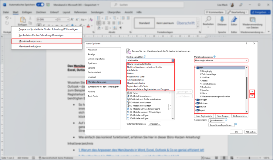 Menüband in Microsoft Office anpassen: Für Word, Excel, Outlook & Co