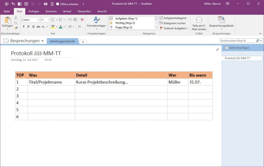 OneNote in Meetings - Ihr Umsetzungsmotor (Protokoll Vorlage)