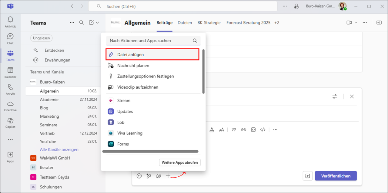 Microsoft Teams: Dateien hochladen mit optionalem Offline-Zugriff