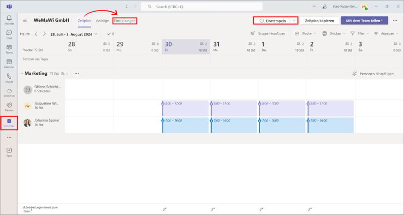 Stechuhr: Zeiterfassung mit der Microsoft Teams-App Schichten