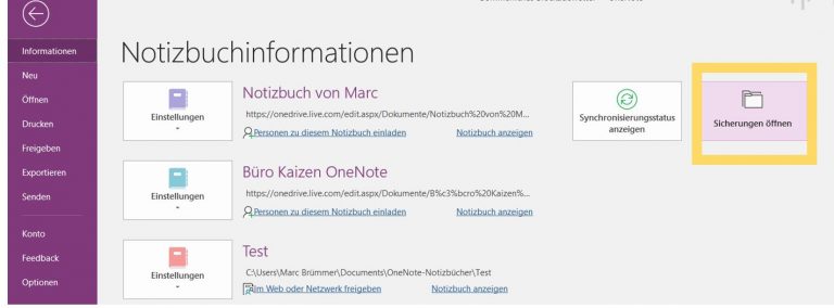 Backup & Datensicherung in OneNote: Notizbücher sicher aufbewahren