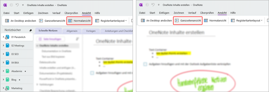 Anleitung: Die OneNote Ansicht ändern und optimal anpassen