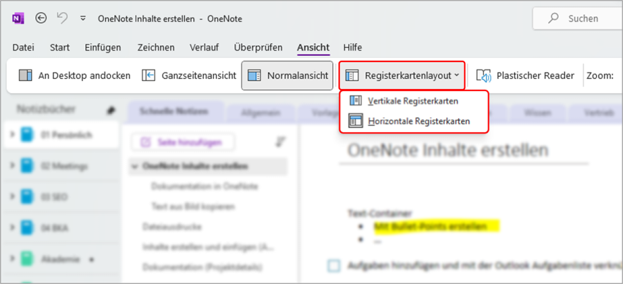 Anleitung: Die OneNote Ansicht ändern und optimal anpassen