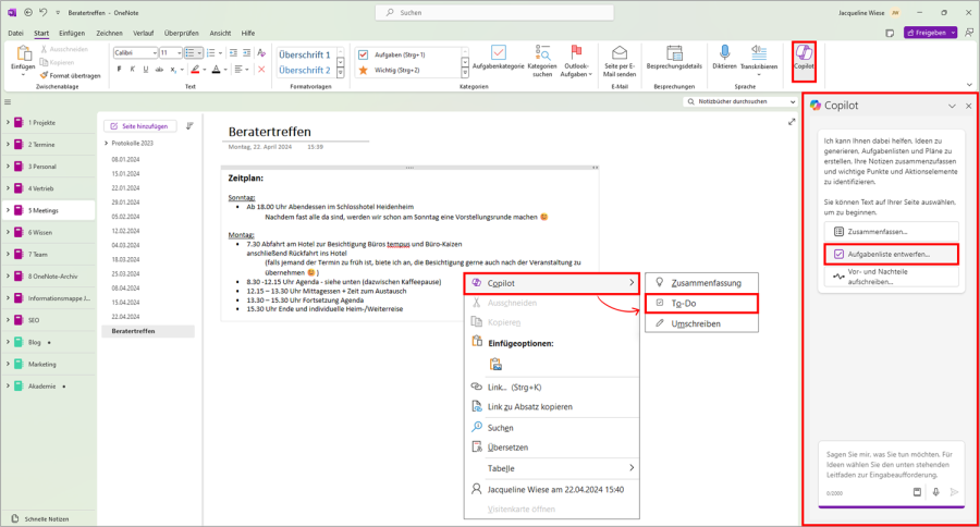 Anleitung für die OneNote-Copilot-KI: Beispiele, Prompts, Video
