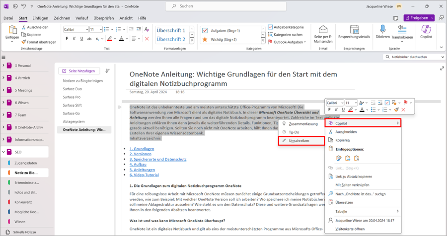 Anleitung für die OneNote-Copilot-KI: Mit Beispielen & Video-Tutorial