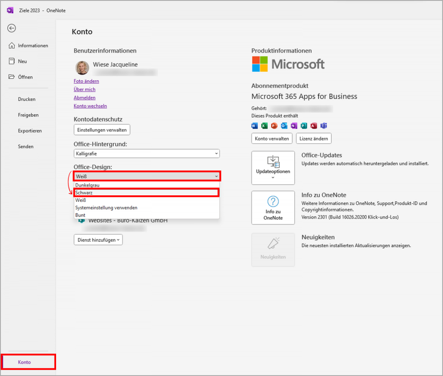 OneNote Dark Mode (de)aktivieren