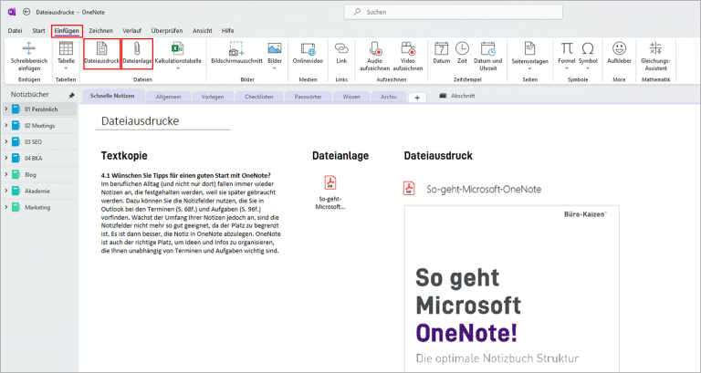 OneNote Inhalte erstellen und einfügen (Anleitungen)