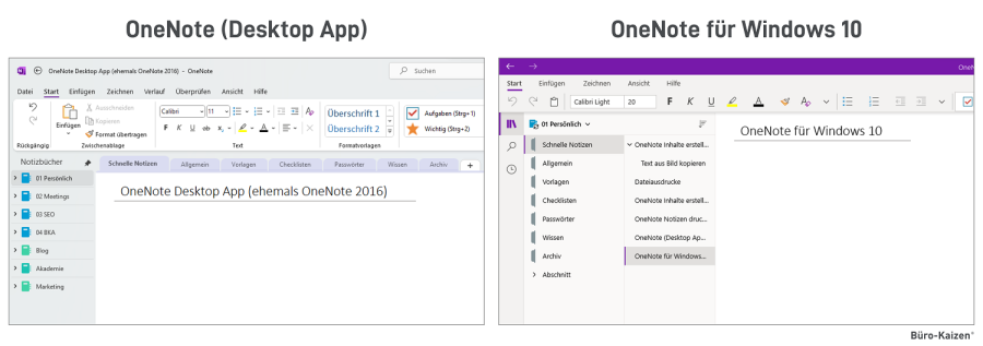 OneNote Versionen: Unterschiede der Desktop App und Win 10