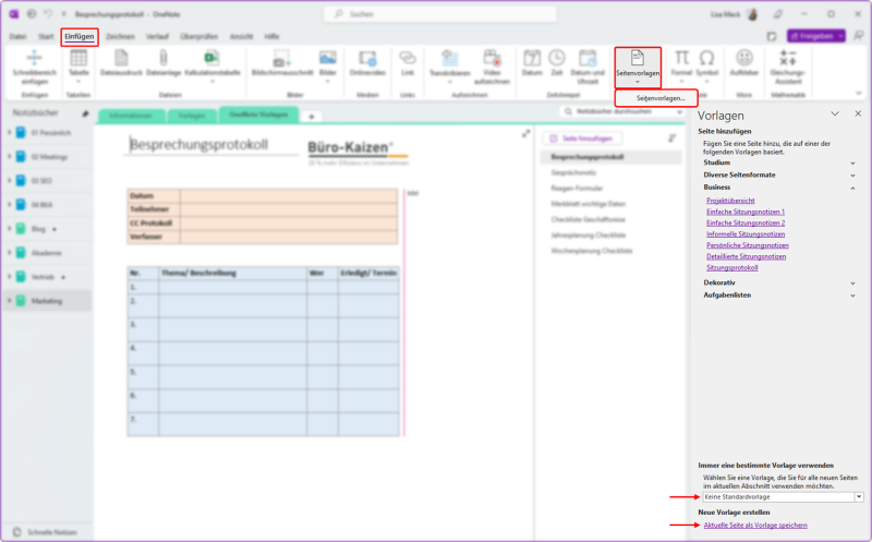 OneNote Vorlagen: Onboard, downloaden, anpassen, erstellen & teilen