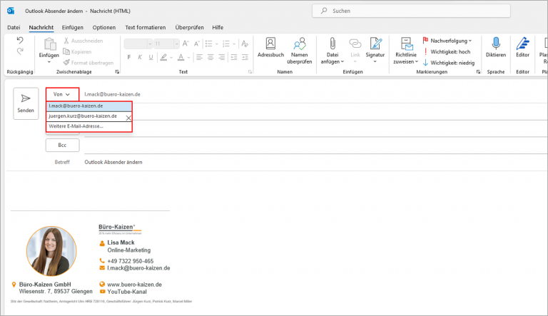 Outlook Absender ändern: Namen oder E-Mail-Adresse anpassen