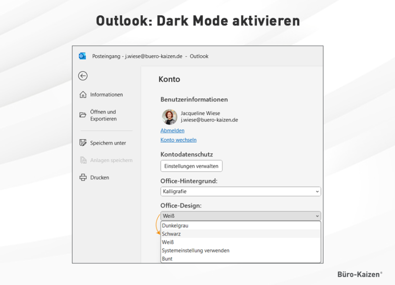 Outlook Dark Mode aktivieren & Lesebereich weiß (Anleitung)