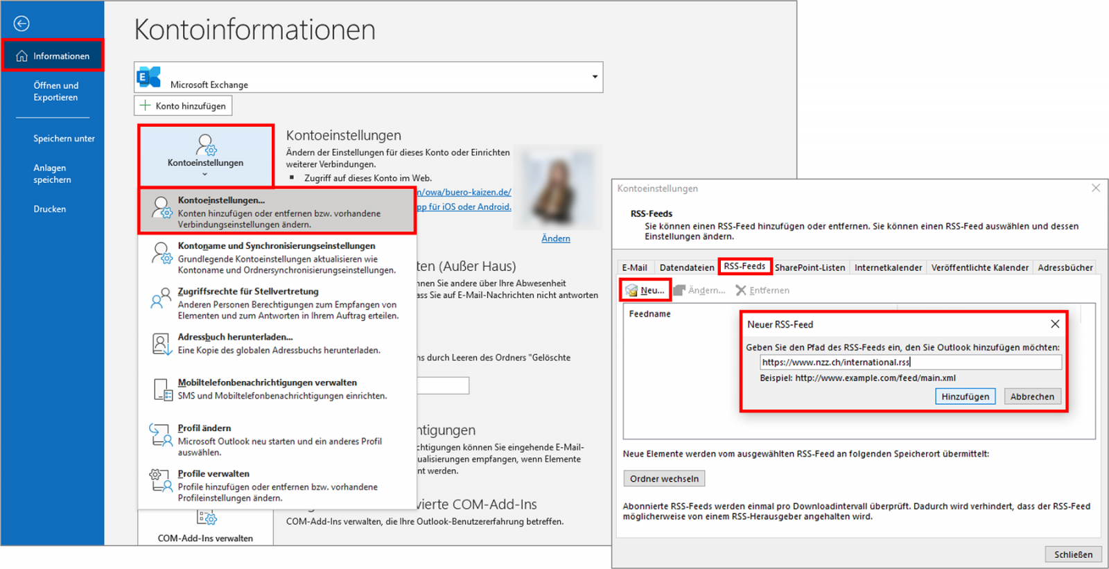 Ein Outlook RSS-Feeds abonnieren, einrichten und verwalten