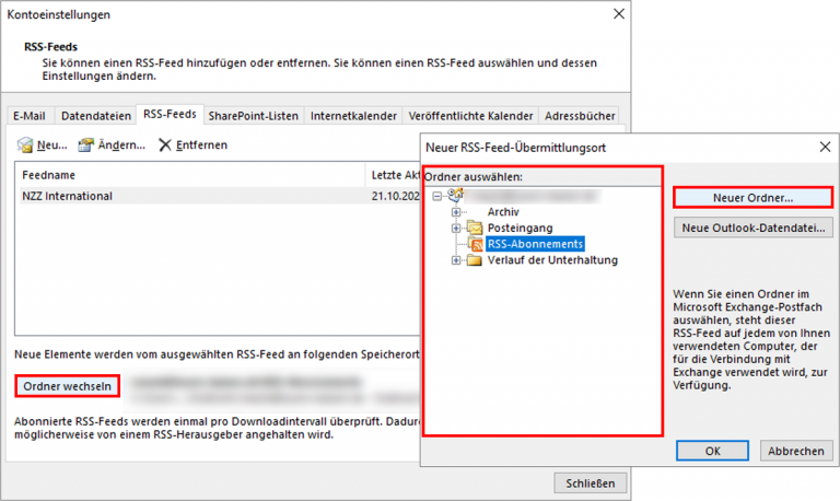 Ein Outlook RSS-Feeds abonnieren, einrichten und verwalten