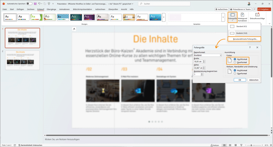 Wie man PowerPoint-Folien ins DIN A4-Hochformat dreht