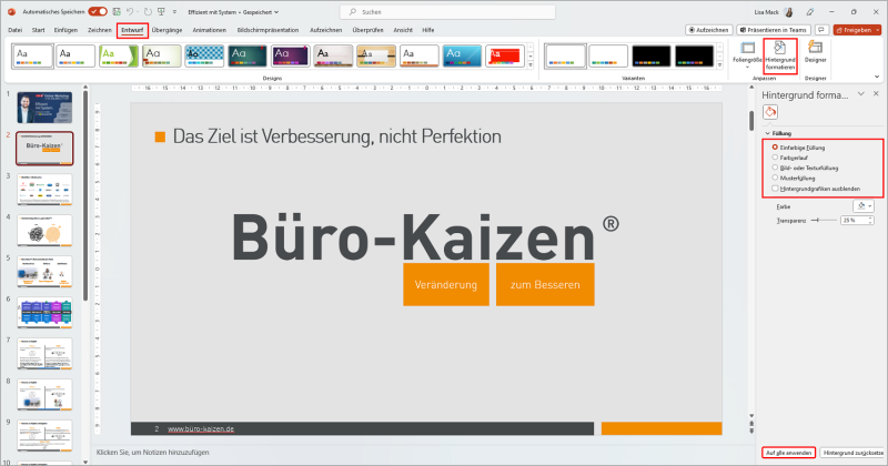 PowerPoint Hintergrund ändern: Farbe, Verlauf, Grafiken entfernen etc.
