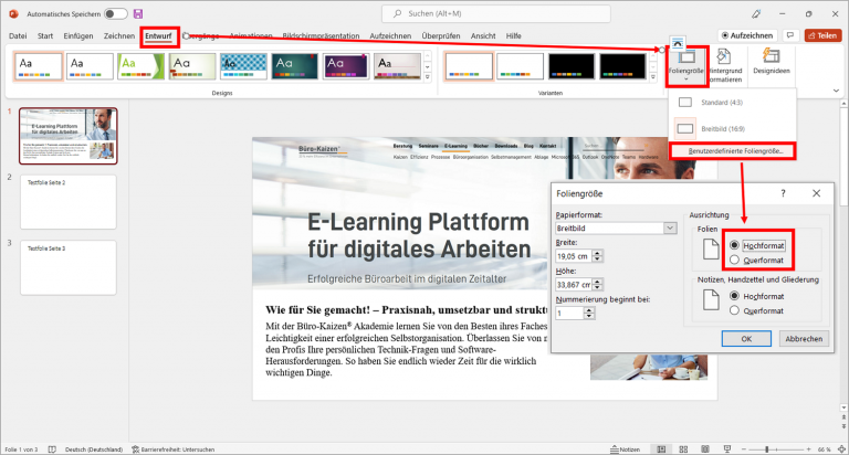 Wie man PowerPoint-Folien ins DIN A4-Hochformat dreht