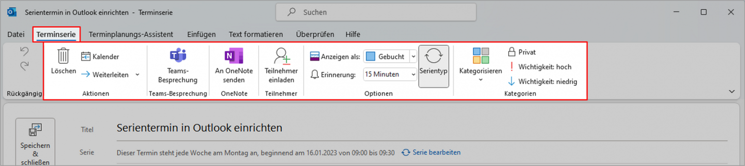 Serientermin in Outlook: Terminserien erstellen, ändern, bearbeiten