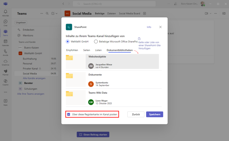 SharePoint Ordner in Teams einbinden (Verknüpfung)