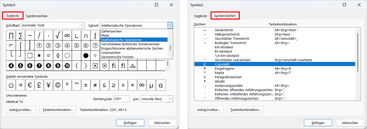 Word-Symbole: Die wichtigsten Sonderzeichen einfügen