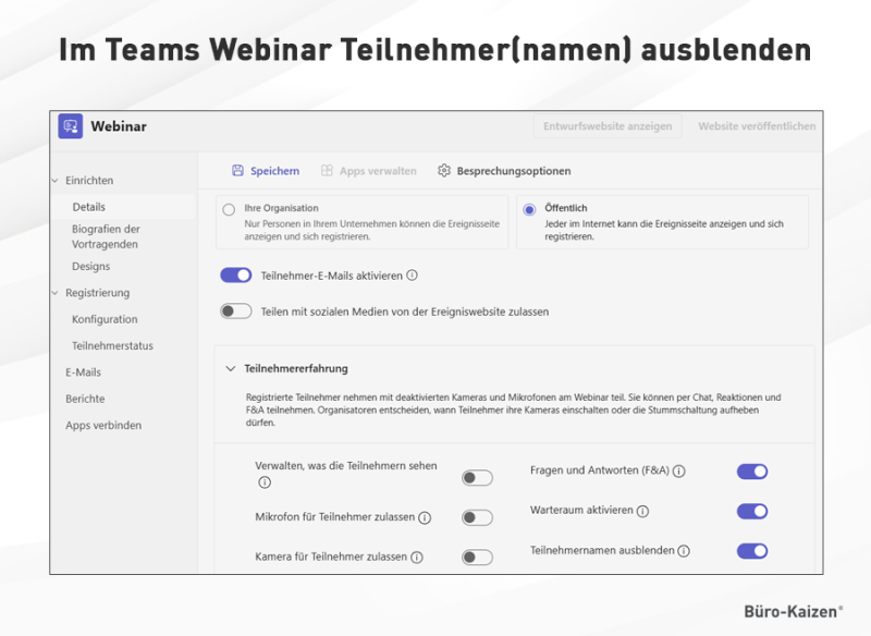 Teilnehmer ausblenden in Teams Besprechungen & Webinare