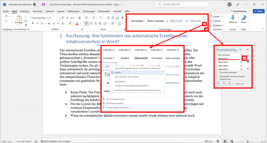 Formatvorlagen In Word Erstellen – UNEB