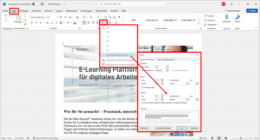 Anleitung: Den Absatz- und Zeilenabstand in Word einstellen